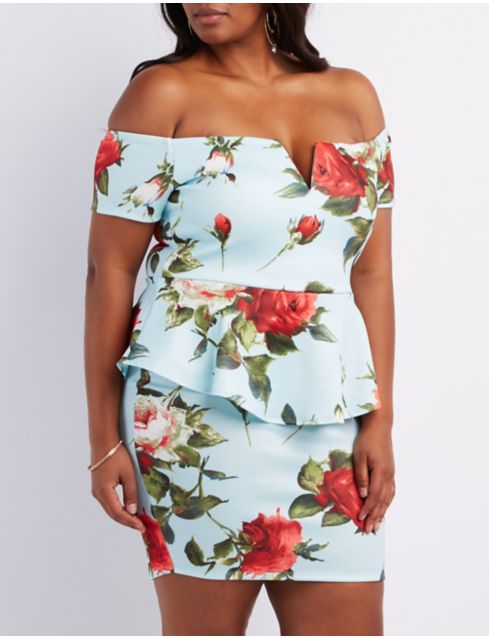 Plus Size Off The Shoulder Peplum Dress Charlotte Russe