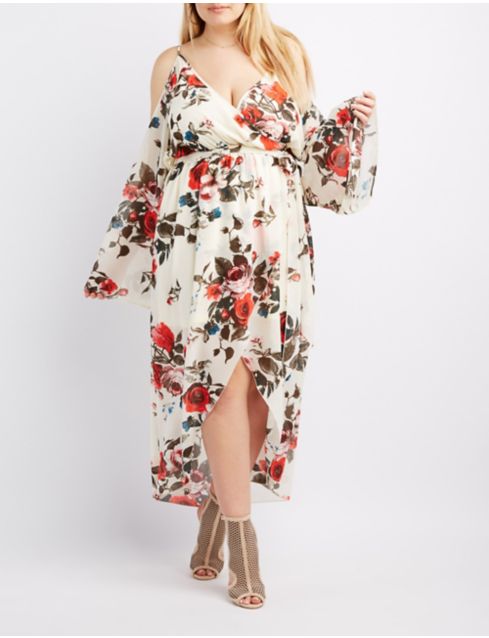 Plus Size Floral Surplice Cold Shoulder Maxi Dress Charlotte Russe