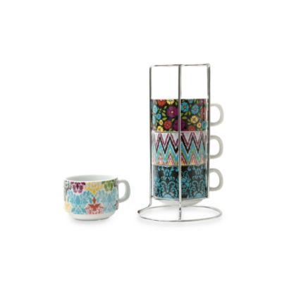 Porcelain Stacking Mugs with Wire Rack - Bed Bath & Beyond