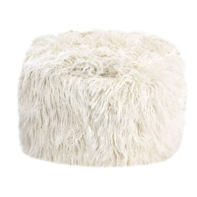 Mongolian Faux Fur Square Pouf in Ivory - Bed Bath & Beyond