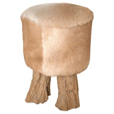 Jeffan Round Natural Hide Stool in Tan - Bed Bath & Beyond