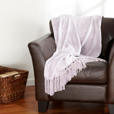 Ultra Plush Polyester Fringed Throw in Lilac - Bed Bath & Beyond