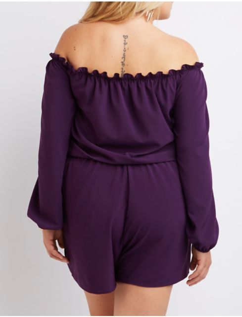 Plus Size Ruffle Off The Shoulder Romper Charlotte Russe