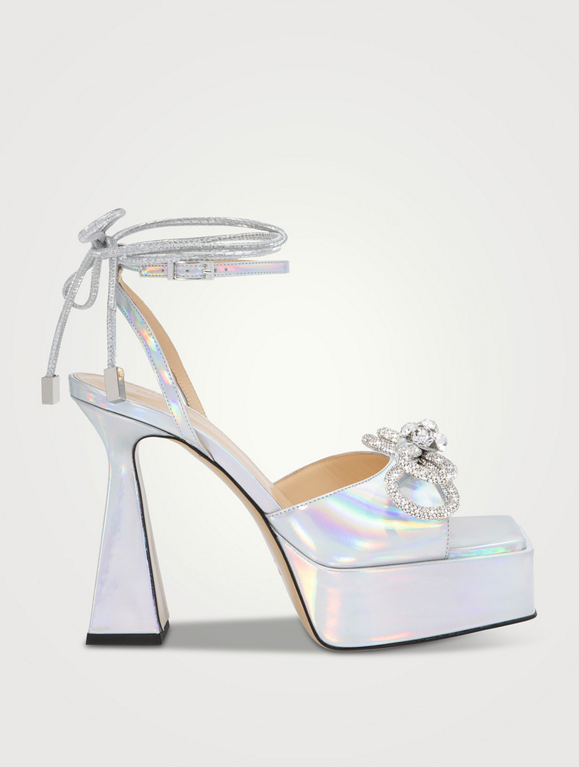 MACH & MACH Double Bow Crystal-Embellished Leather Platform Sandals ...