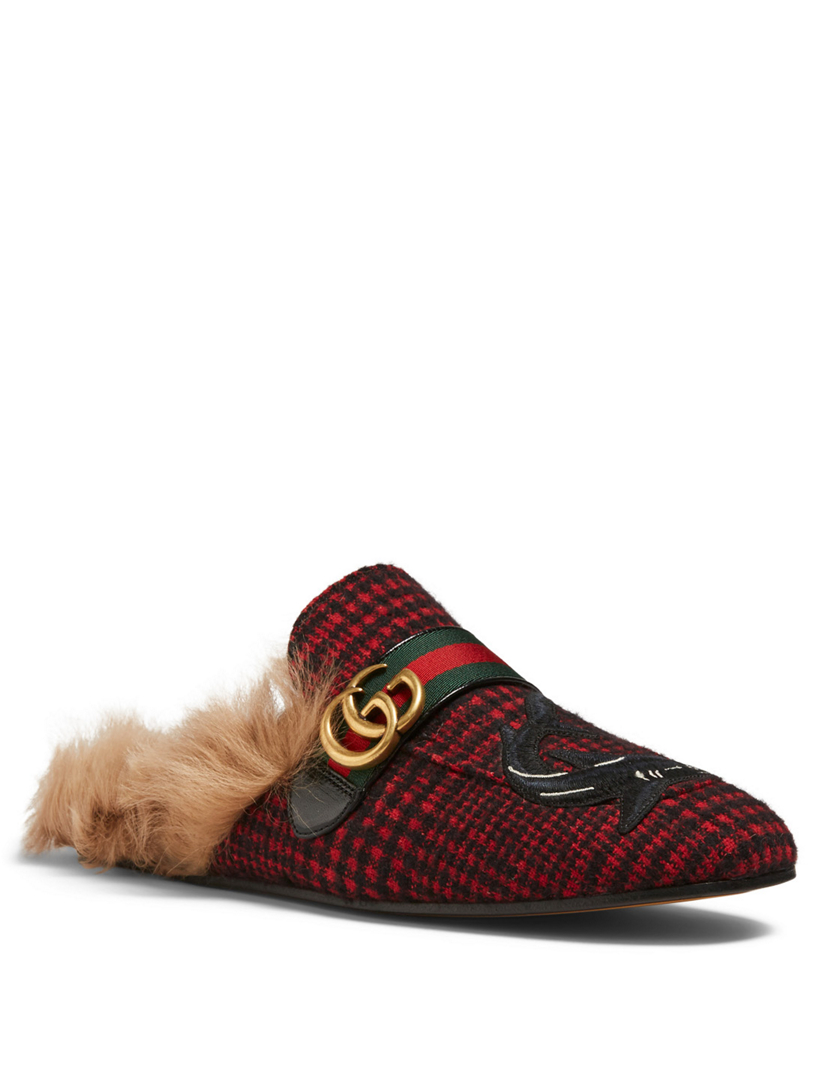 GUCCI Princetown Checkered Slippers With Lambswool | Holt Renfrew Canada