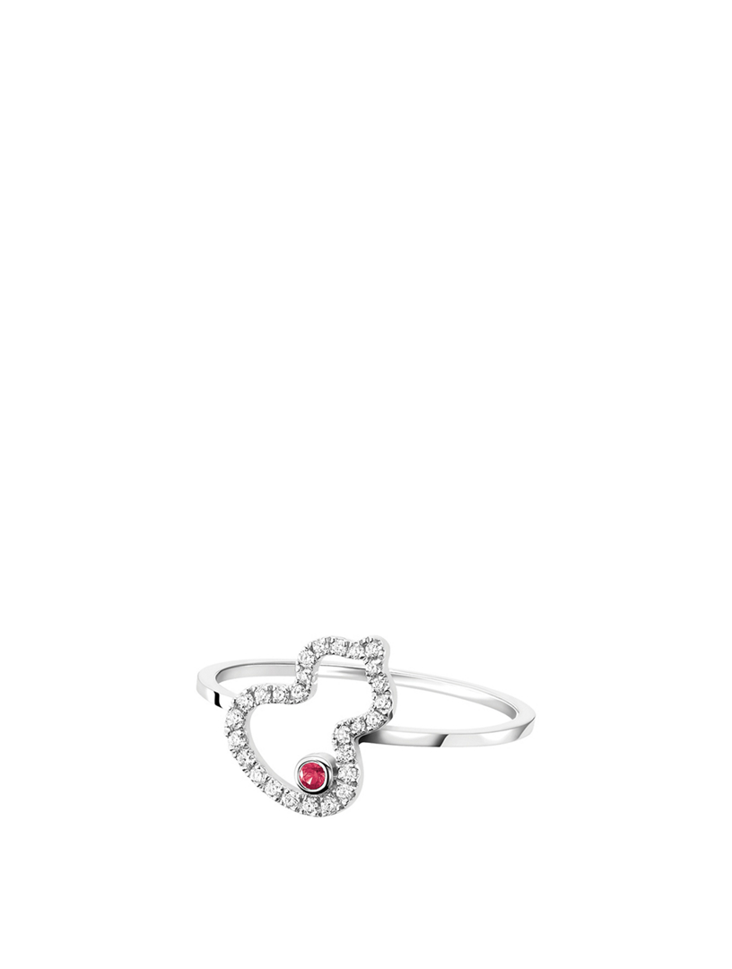 QEELIN Petite Wulu 18K White Gold Ring With Diamonds And Ruby | Holt ...