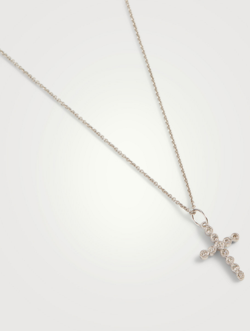 SYDNEY EVAN 14K White Gold Small Diamond Cross Necklace With Diamonds ...
