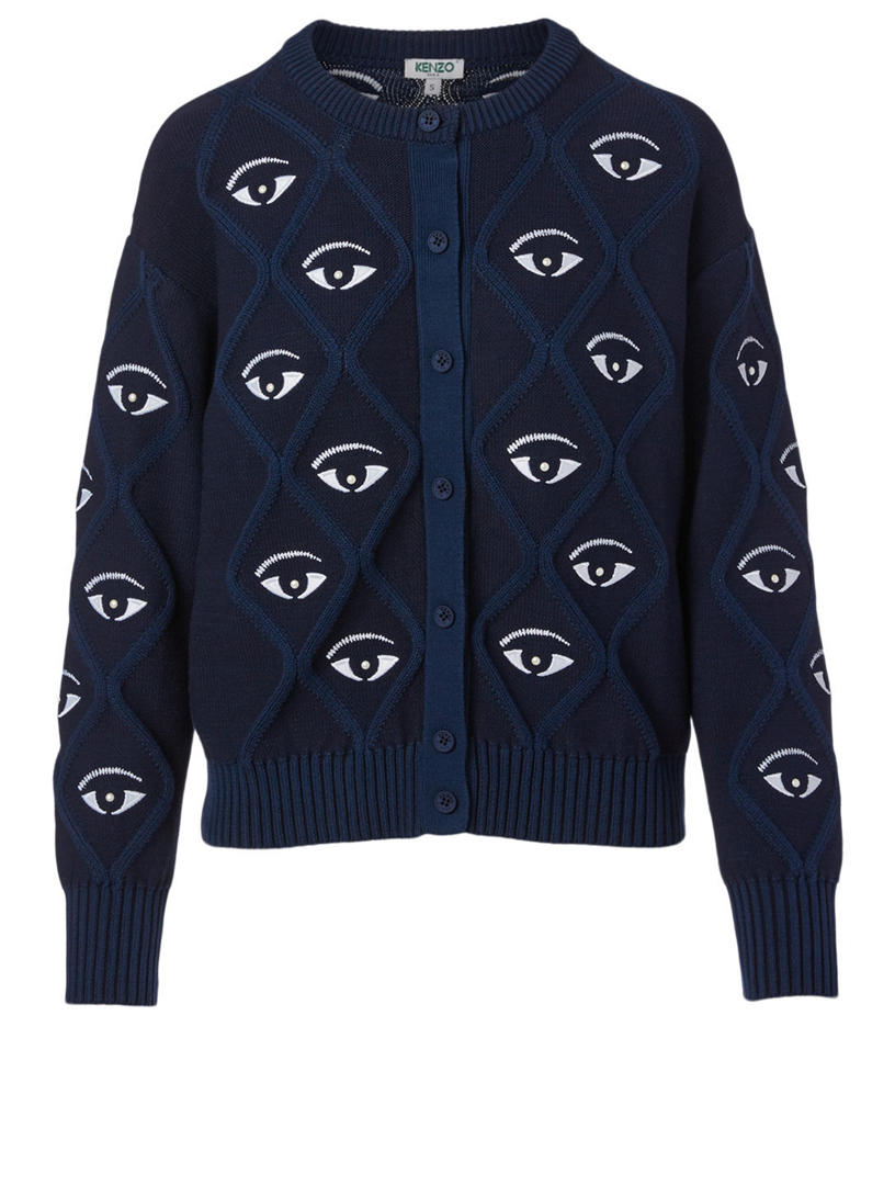KENZO Cotton Cardigan In Eye Print | Holt Renfrew Canada
