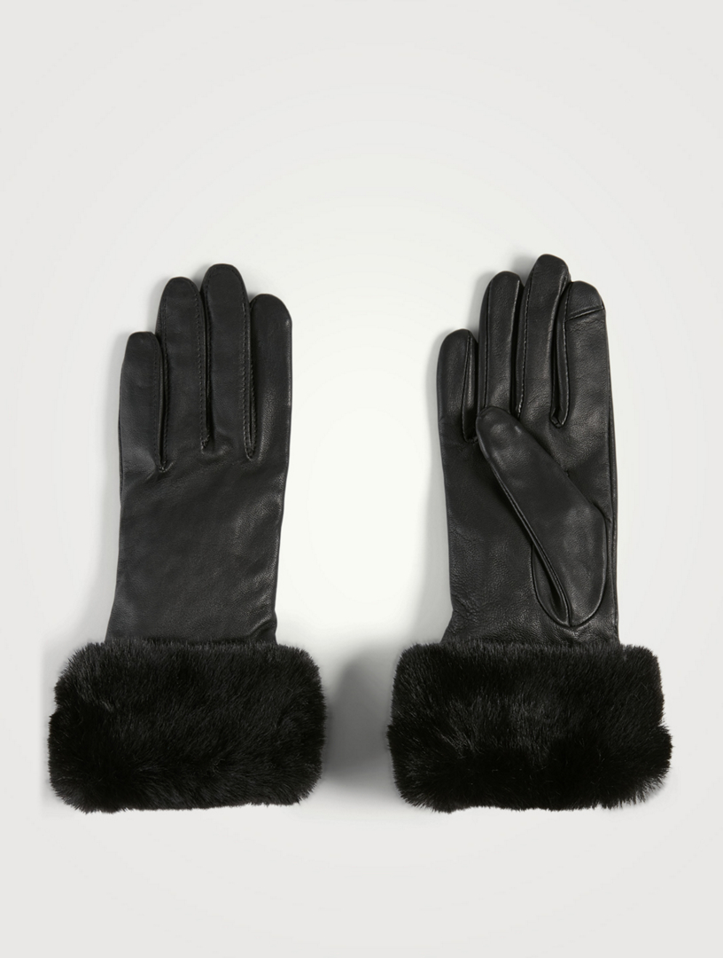 FOWNES BROTHERS & CO. Leather Tech Gloves With Faux Fur Cuff | Holt ...