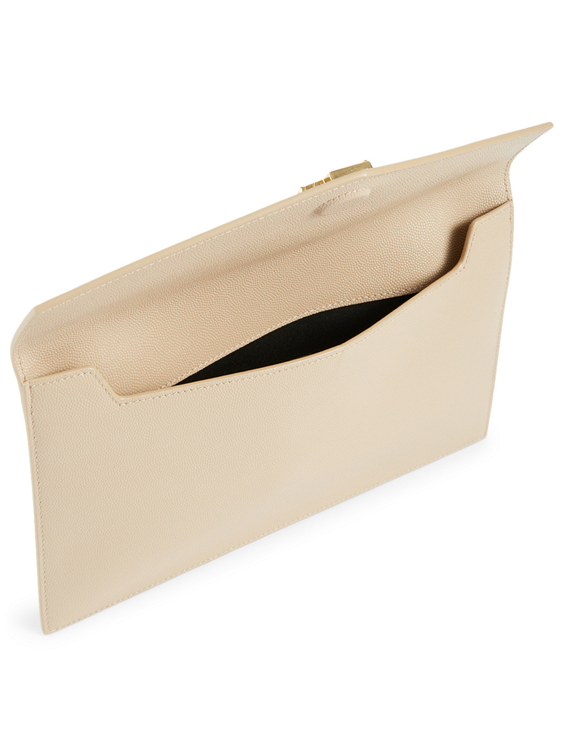 SAINT LAURENT Medium Uptown YSL Monogram Leather Envelope Clutch Bag ...