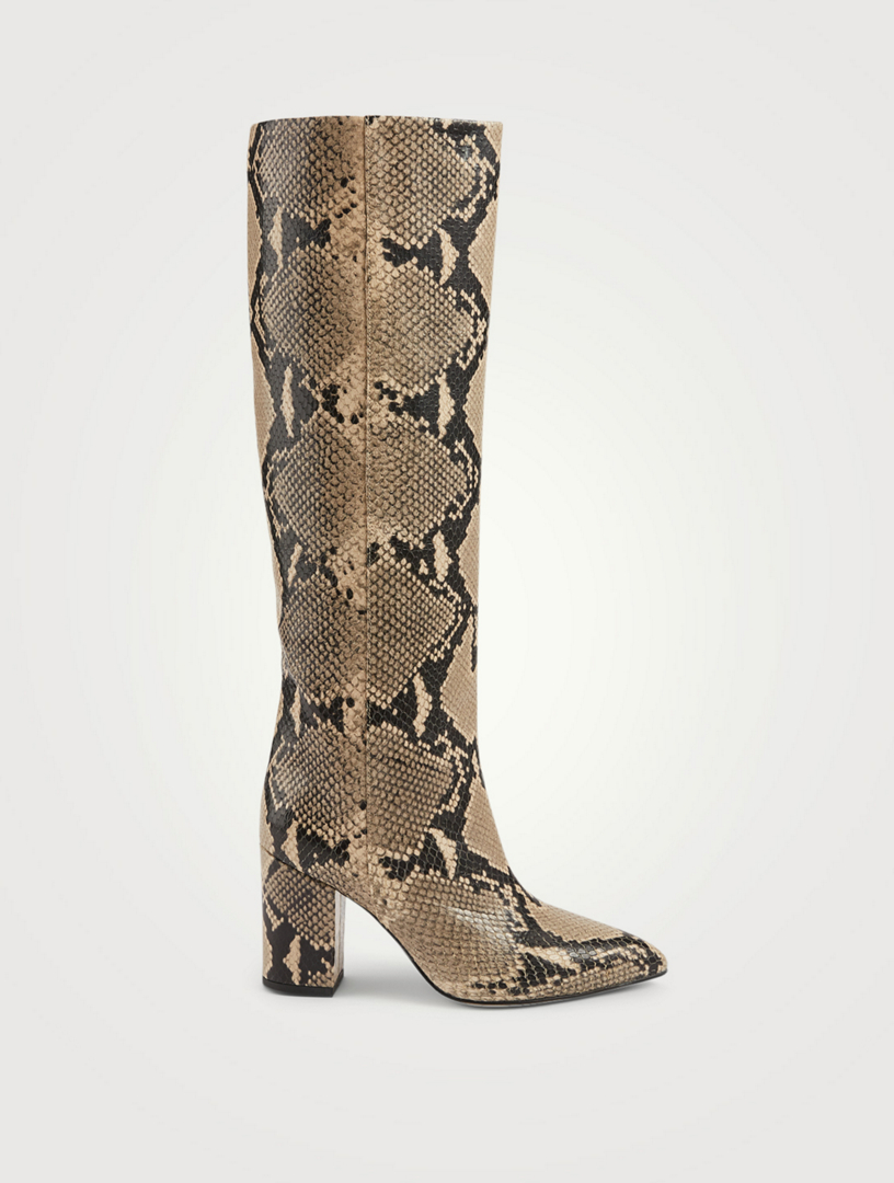 PARIS TEXAS Leather Heeled Knee-High Boots In Python Print | Holt ...