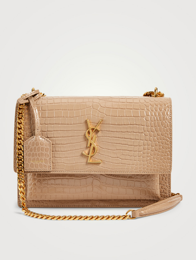 SAINT LAURENT Medium Sunset YSL Monogram Croc-Embossed Leather Bag ...