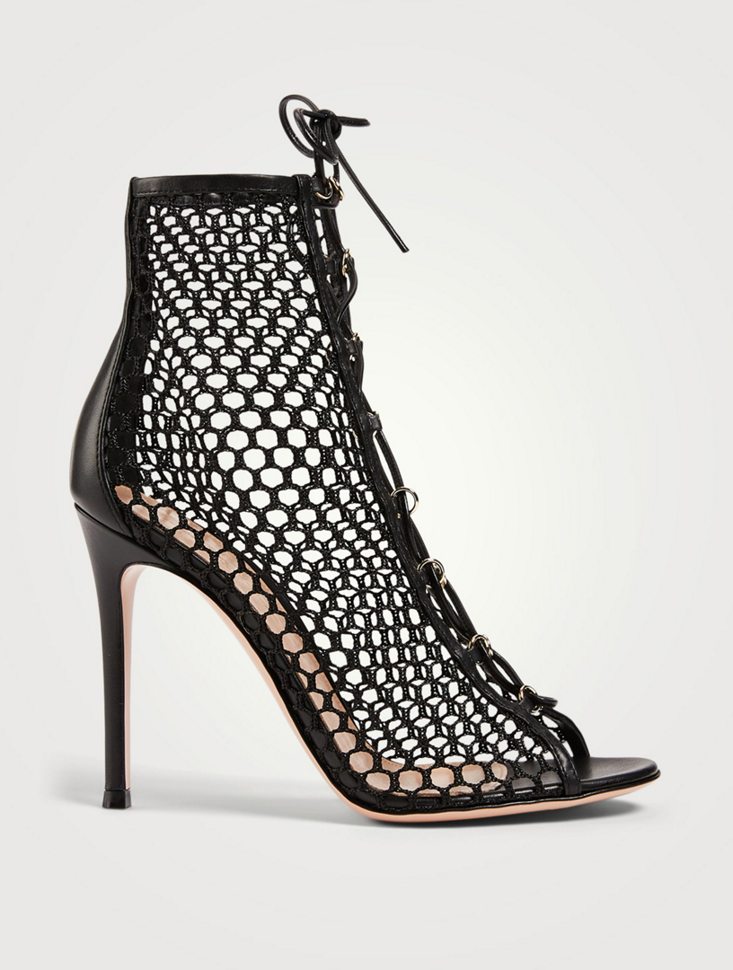 GIANVITO ROSSI Helena 85 Mesh And Leather Heeled Lace-Up Ankle Boots ...