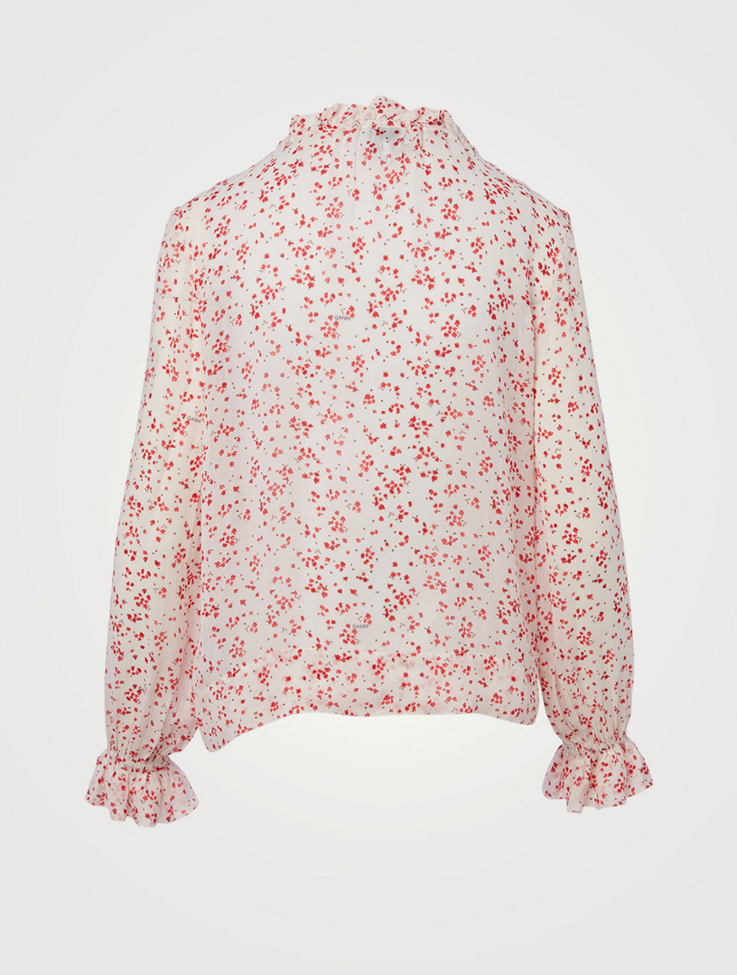 Ganni High Neck Georgette Blouse In Floral Print Holt Renfrew Canada