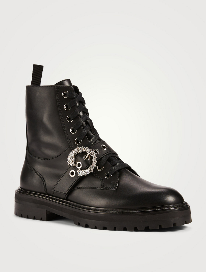 JIMMY CHOO Cora Leather Combat Boots With Crystal Buckle | Holt Renfrew ...