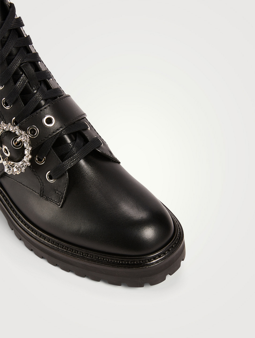 JIMMY CHOO Cora Leather Combat Boots With Crystal Buckle | Holt Renfrew ...