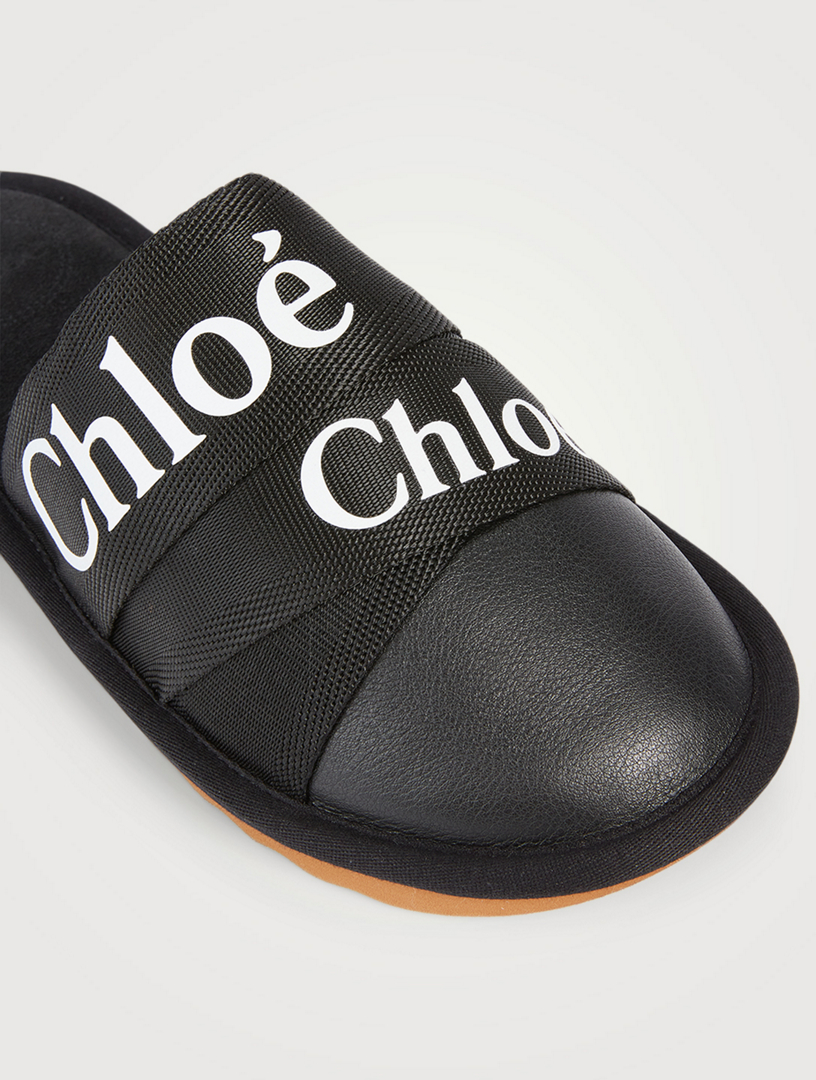 CHLOÉ Woody Leather And Canvas Slippers | Holt Renfrew Canada