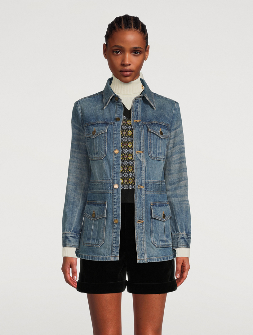 SAINT LAURENT Saharienne Denim Jacket | Holt Renfrew Canada