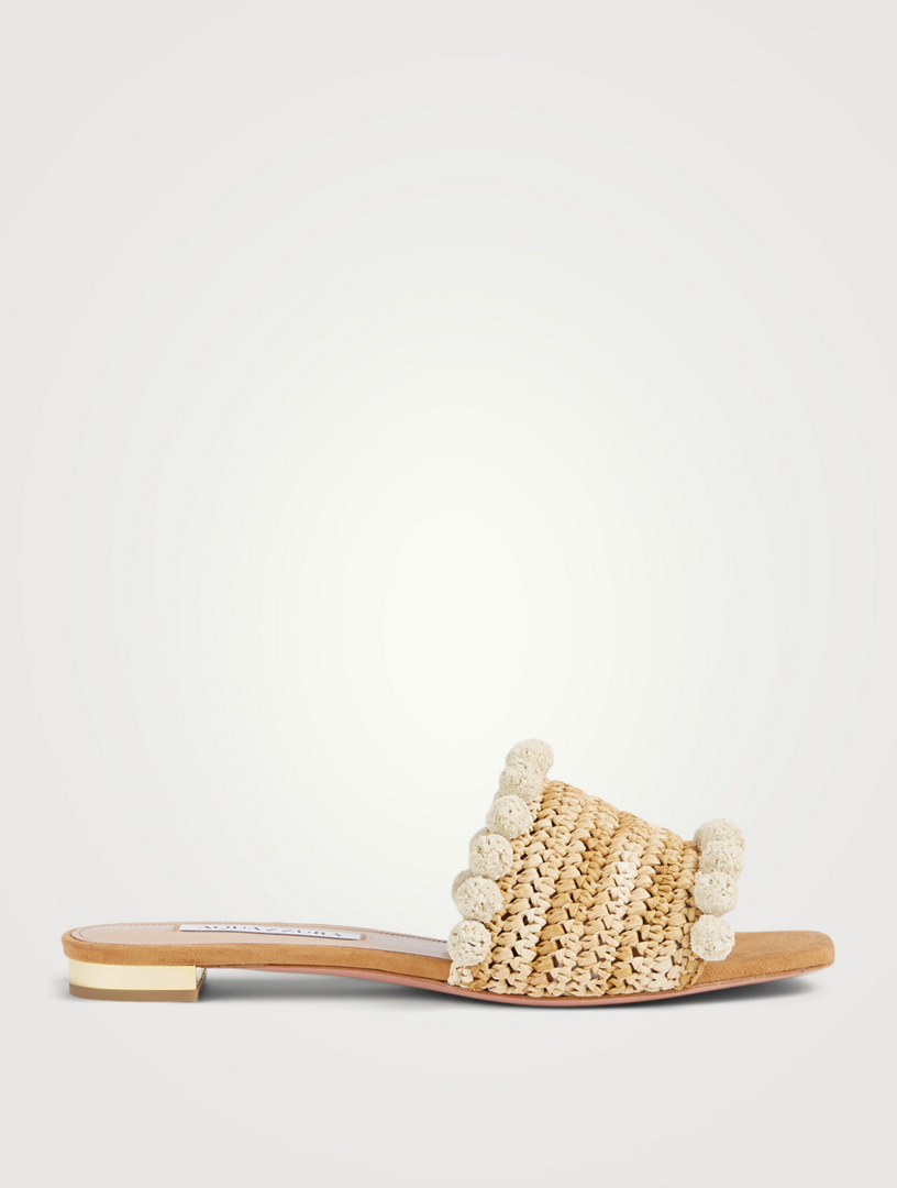 AQUAZZURA Woven Raffia Slide Sandals | Holt Renfrew Canada