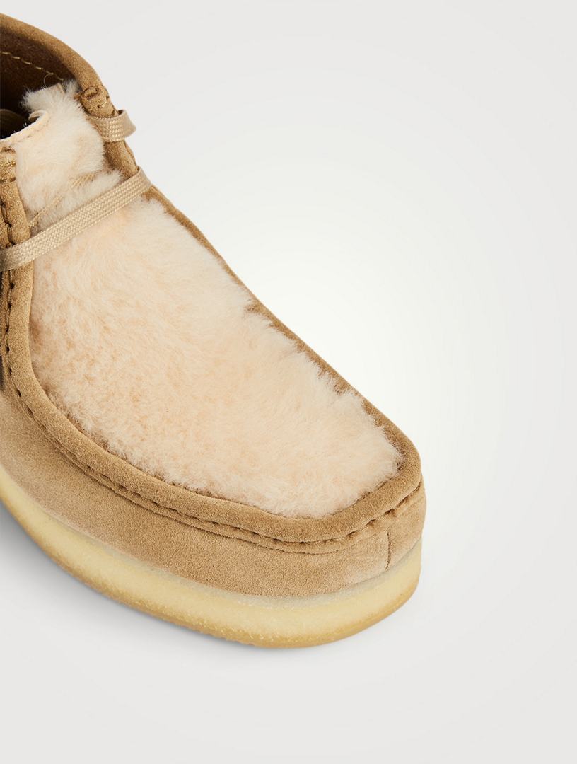 CLARKS ORIGINALS Wallabee Suede And Sherpa Lace-Up Wedge Boots | Holt ...
