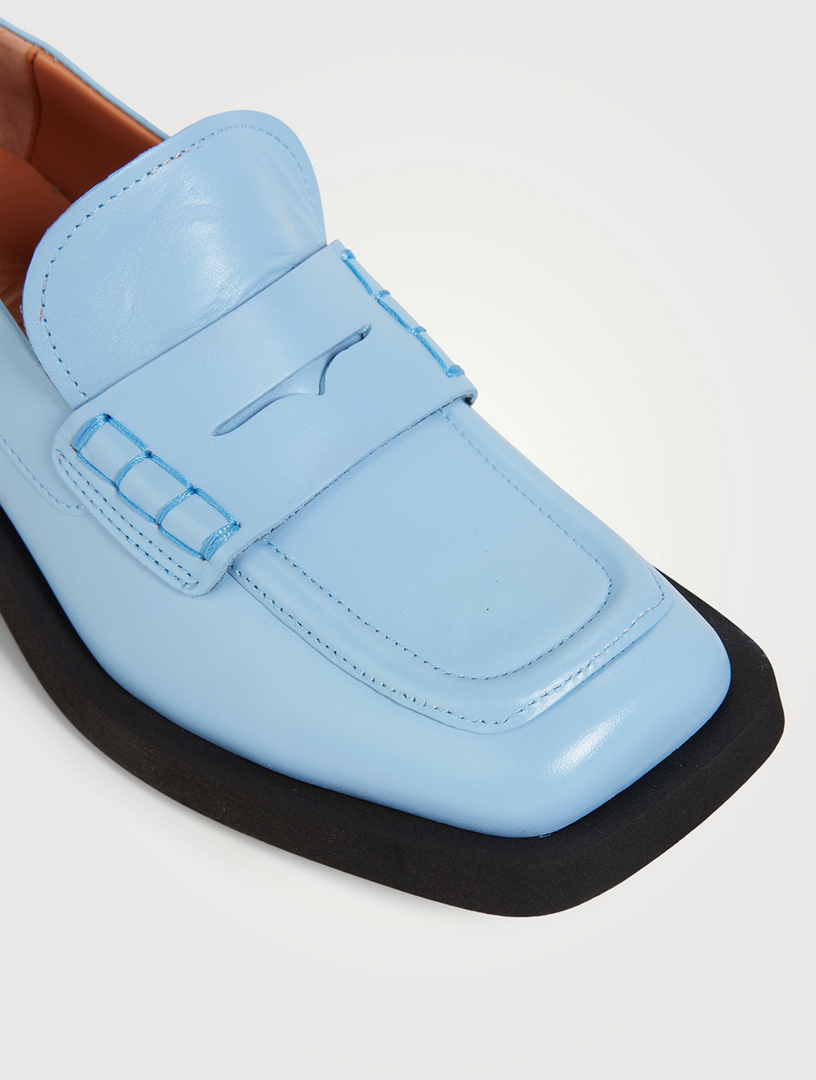 GANNI Square-Toe Leather Penny Loafers | Holt Renfrew Canada