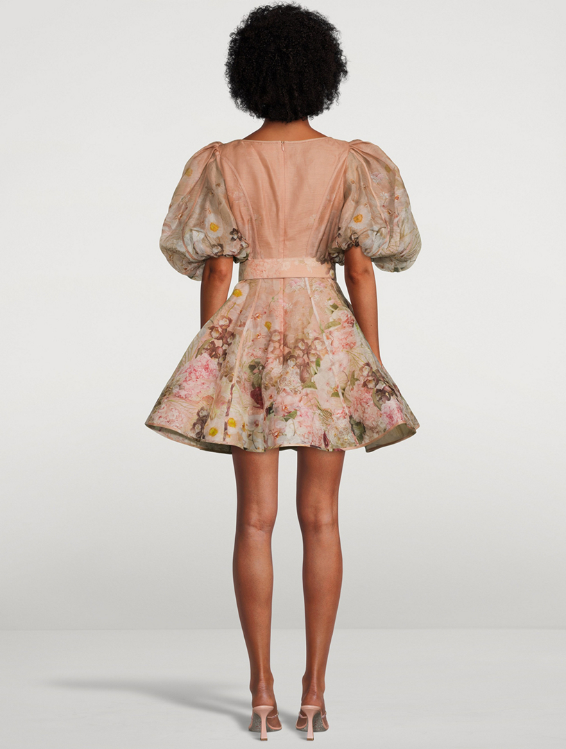 ZIMMERMANN Dancer Puff-Sleeve Organza Mini Dress In Floral Print | Holt ...
