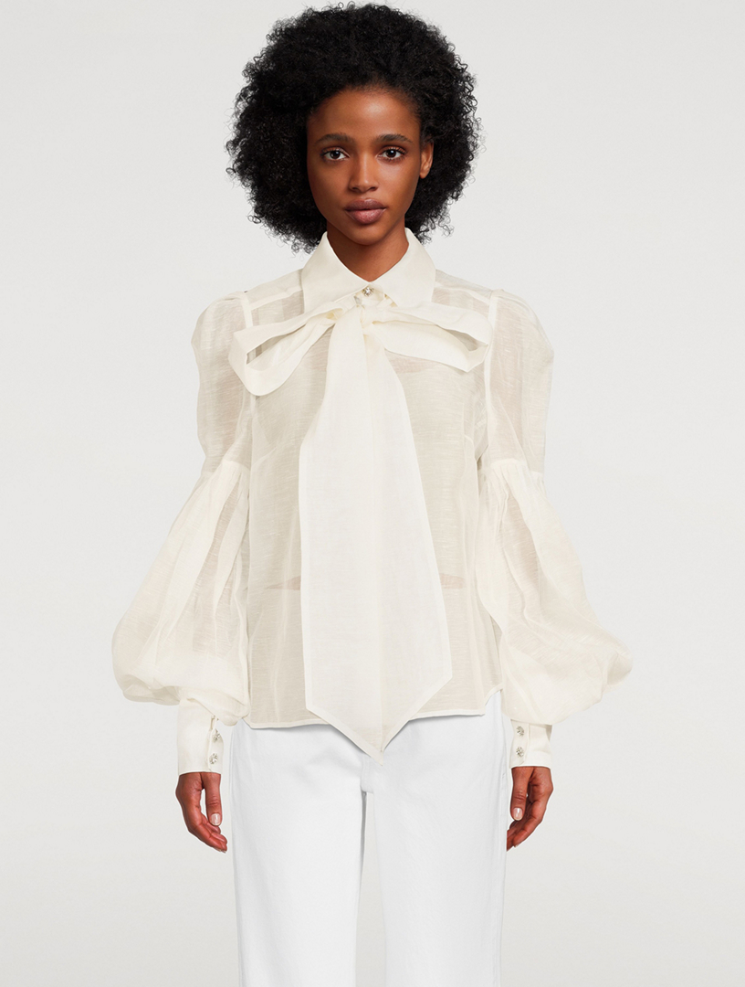 ZIMMERMANN Dancer Organza Tie-Neck Blouse | Holt Renfrew Canada