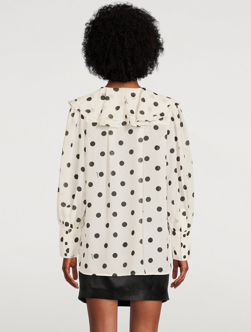 Ganni Re Cut Georgette Flounce Collar Shirt In Polka Dot Holt Renfrew
