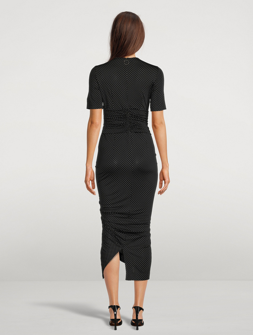 AKRIS PUNTO Ruched Midi Dress In Pin Dot Print | Holt Renfrew Canada
