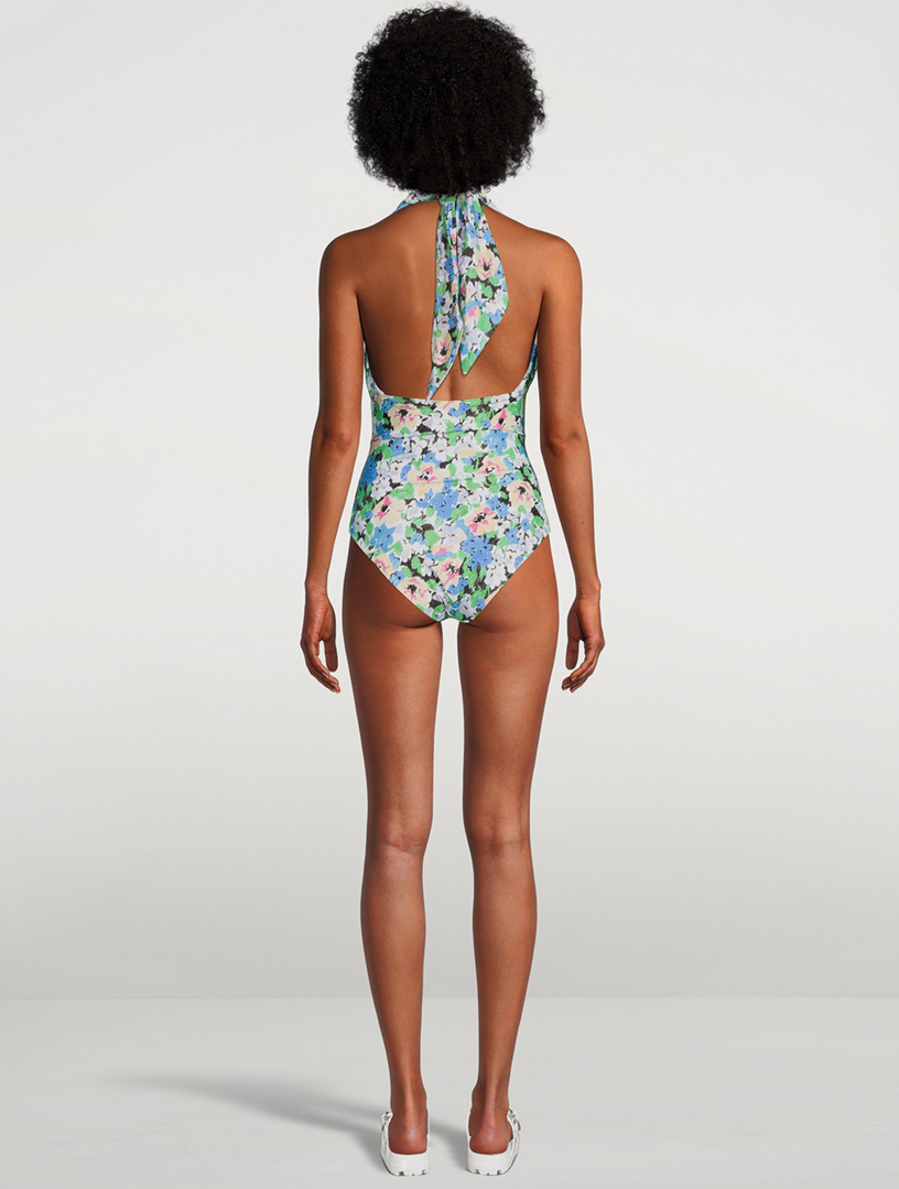 Ganni One Piece Halterneck Swimsuit In Floral Print Holt Renfrew Canada