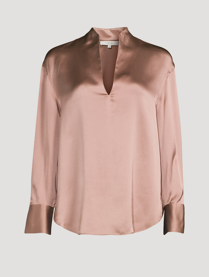VINCE Split-Neck Silk Tunic Blouse | Holt Renfrew Canada