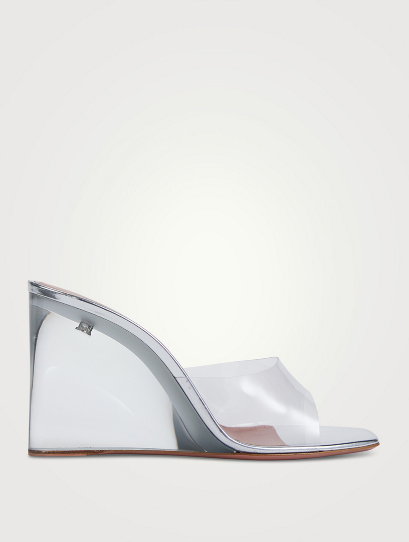 AMINA MUADDI Lupita Glass Clear PVC Wedge Mules | Holt Renfrew Canada