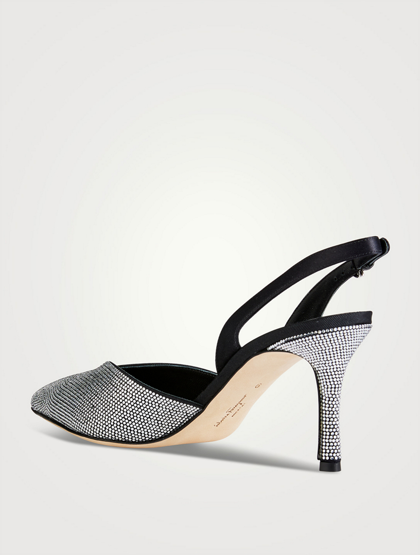 FERRAGAMO Crystal-Embellished Satin Slingback Pumps | Holt Renfrew Canada