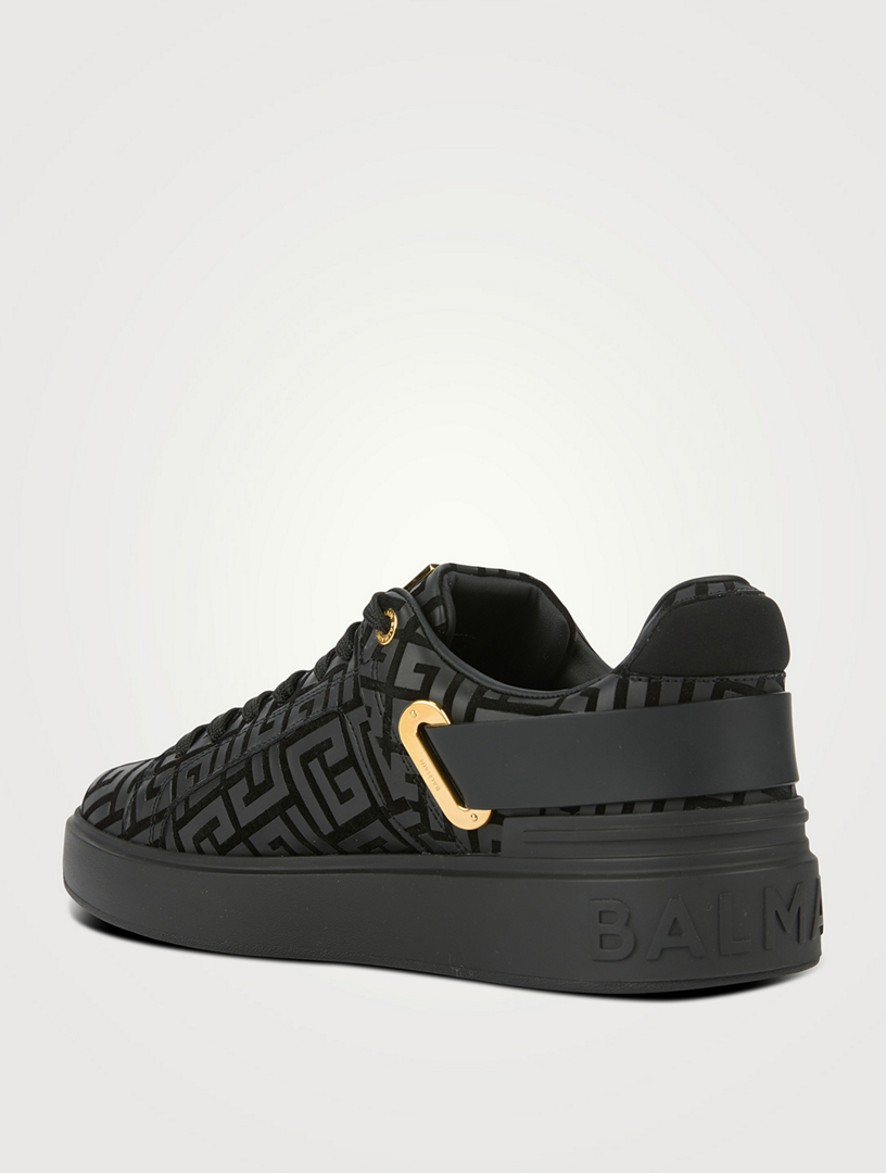 BALMAIN B-Court Leather And Suede Monogram Sneakers | Holt Renfrew Canada