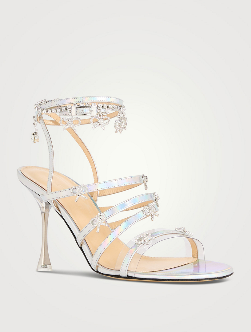 MACH & MACH Camille Crystal Bow Iridescent Leather Sandals | Holt ...
