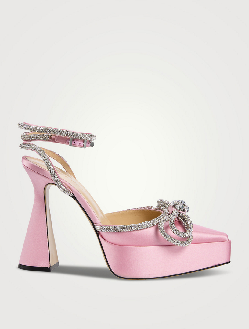 MACH & MACH Double Bow Crystal-Embellished Satin Platform Pumps | Holt Renfrew Canada