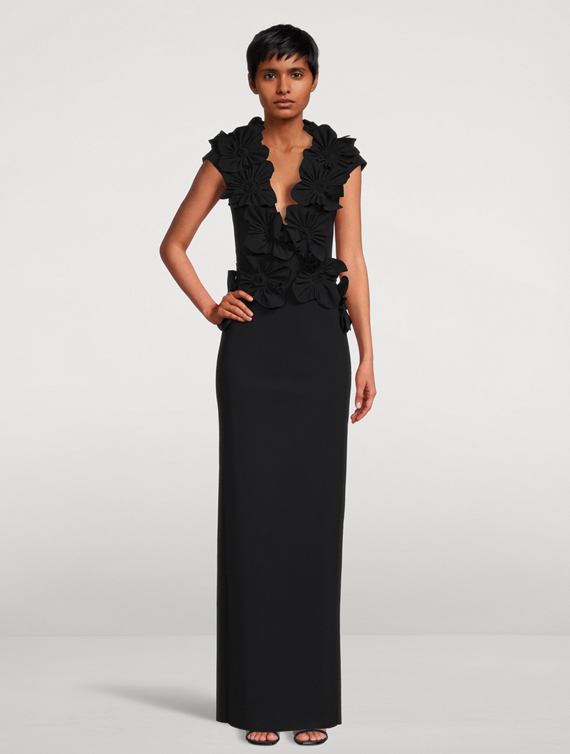 GRETA CONSTANTINE Redrick Column Gown With Floral Appliqué | Holt ...