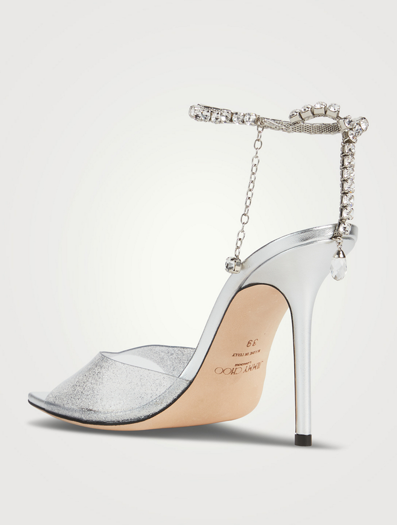 JIMMY CHOO Saeda Glitter PVC Sandals With Crystal Ankle Strap | Holt ...
