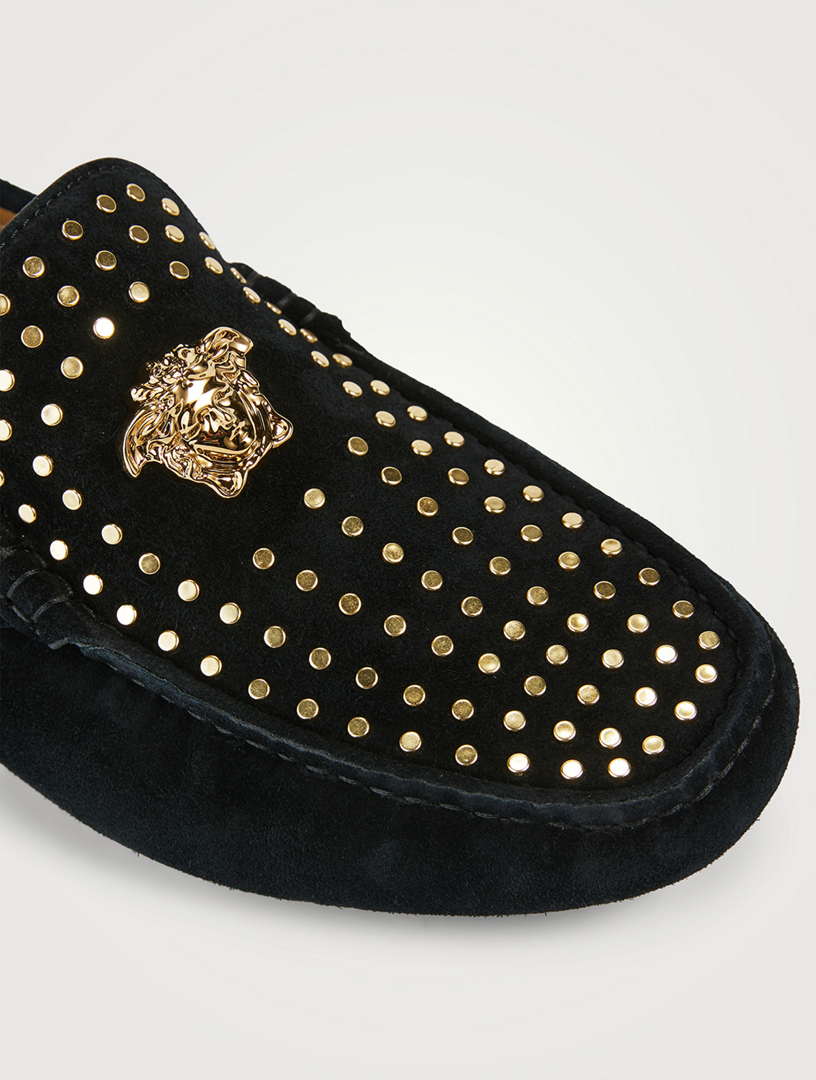 VERSACE La Medusa Suede Studded Driver Shoes | Holt Renfrew Canada