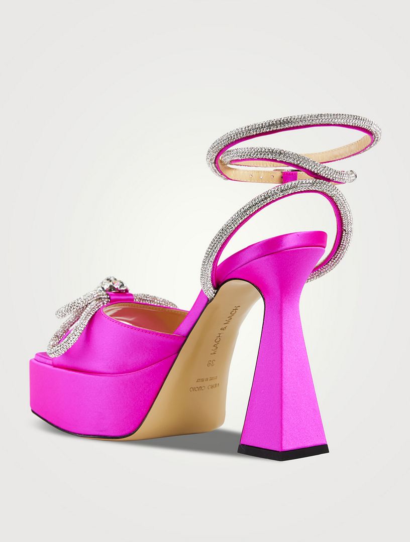 MACH & MACH Double Bow Crystal-Embellished Satin Platform Sandals ...