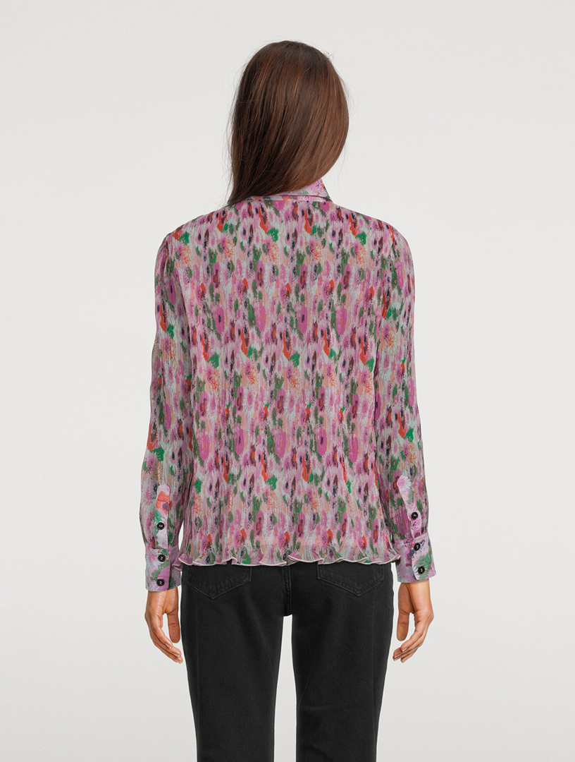 Ganni Pleated Georgette Blouse In Floral Print Holt Renfrew Canada