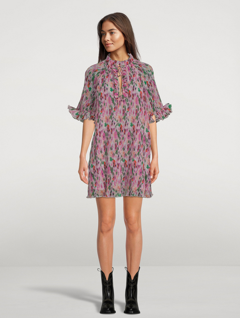 Ganni Pleated Georgette Mini Dress In Floral Print Holt Renfrew Canada
