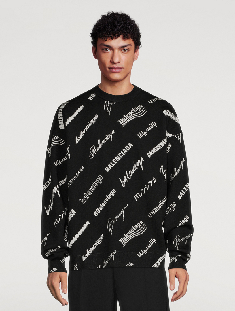 BALENCIAGA Wool-Blend Sweater In Logomania Print | Holt Renfrew Canada