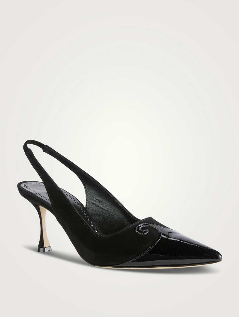 MANOLO BLAHNIK Zaborus Suede And Patent Leather Slingback Pumps | Holt ...