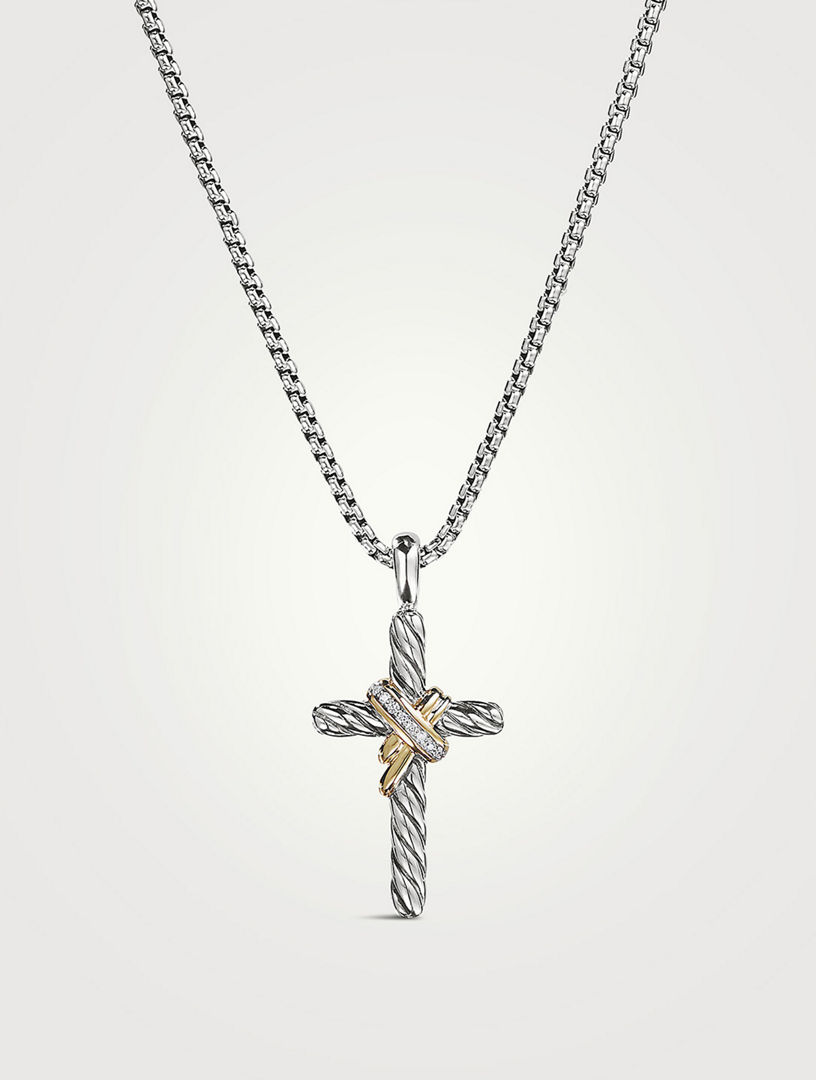DAVID YURMAN X Cross Necklace In Sterling Silver With 14k Yellow Gold ...