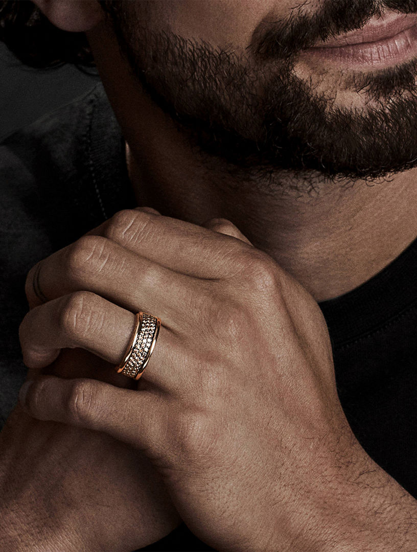 DAVID YURMAN Streamline® Three Row Band Ring In 18k Rose Gold With Pavé ...