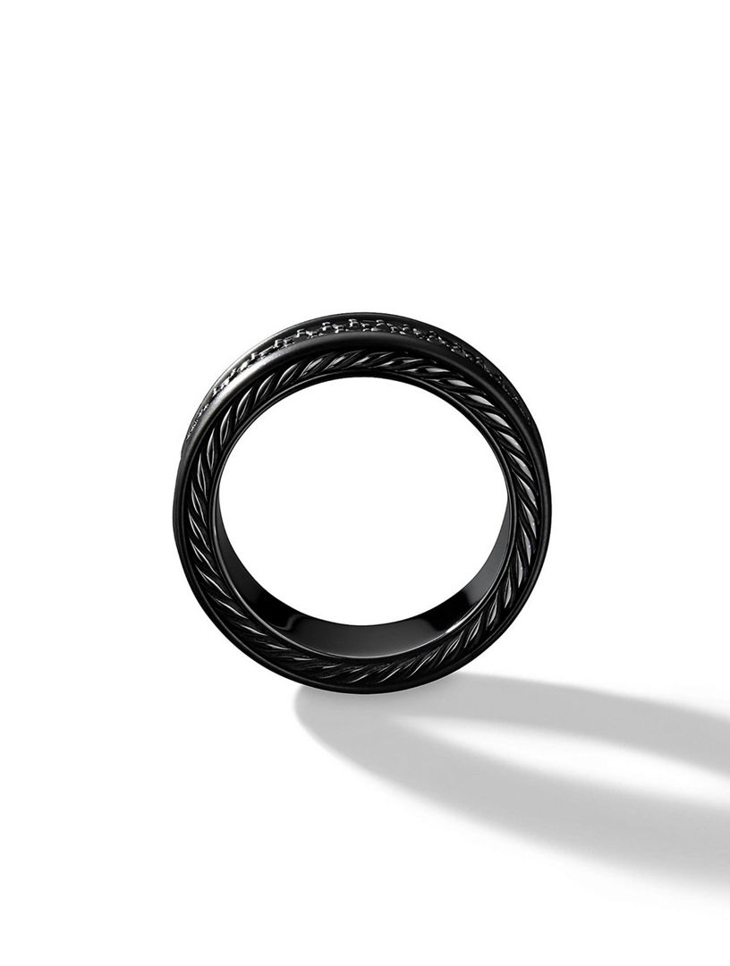 DAVID YURMAN Streamline® Two Row Band Ring In Black Titanium With Pavé ...