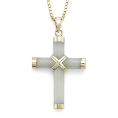 Jade Cross Pendant Necklace W/ 14k Yellow Gold-plated Sterling Silver ...