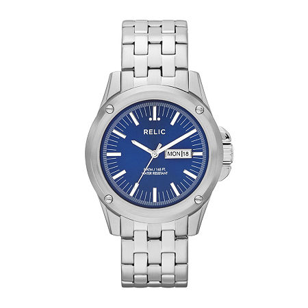 Relic Grant Mens Stainless Steel Blue Dial Watch | Mycast