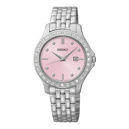 Seiko Womens Pink Dial Swarovski Stainless Steel Watch | Eaxo